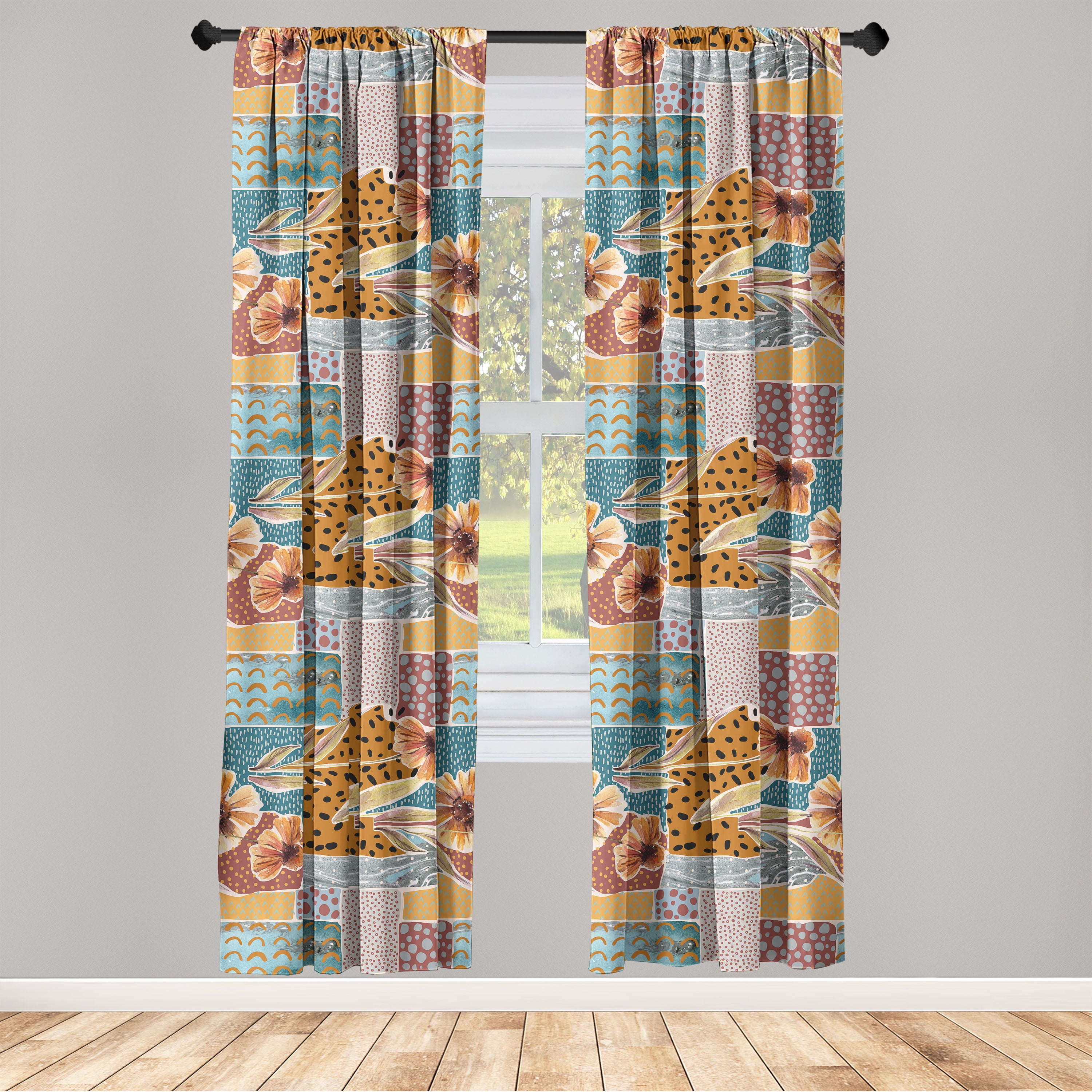 Autumn Window Curtains, Repetitive Dahlia Flowers Pattern Hand-Drawn ...