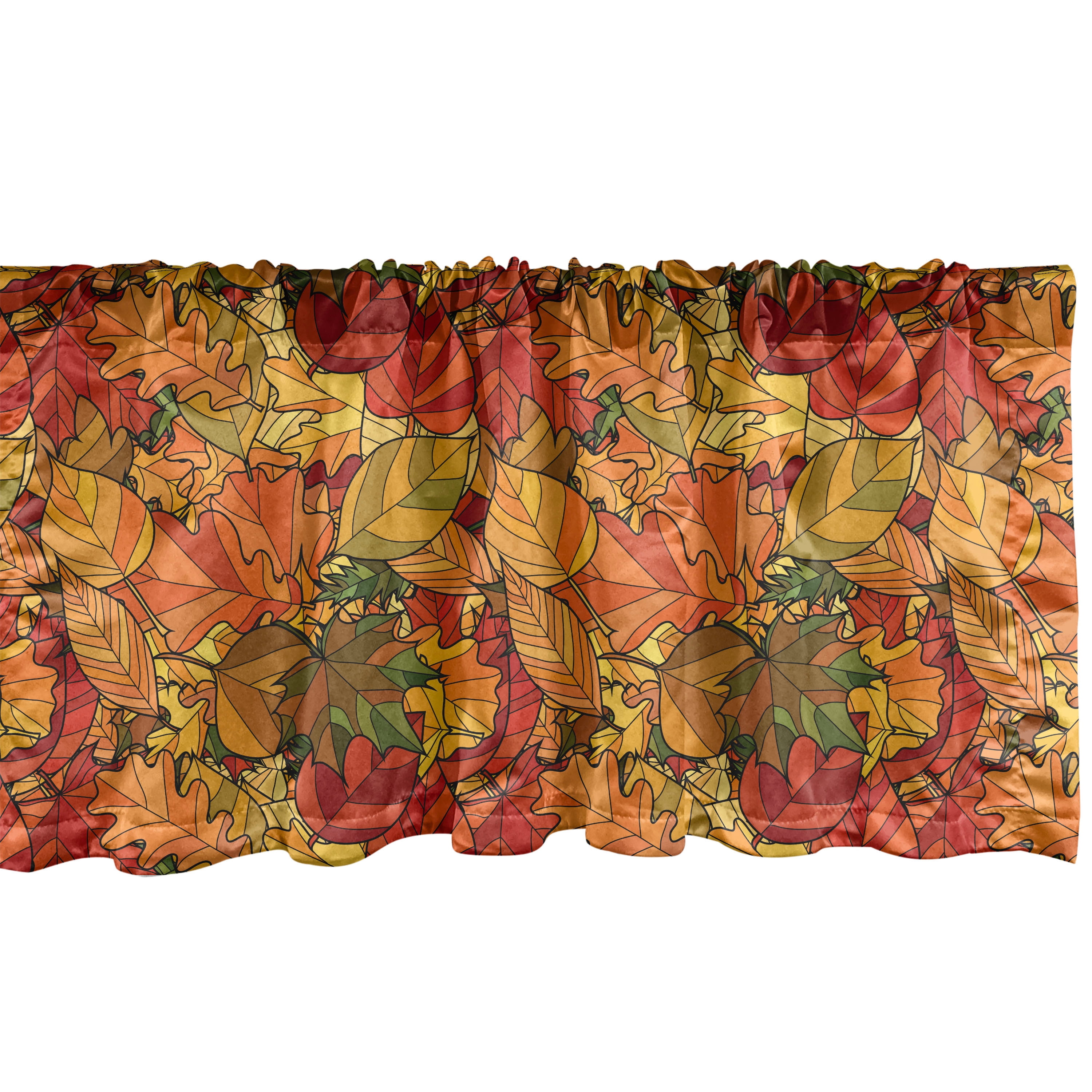 Ambesonne Autumn Window Valance, Abstract Style Leaves Doodle, 42" x 12 ...