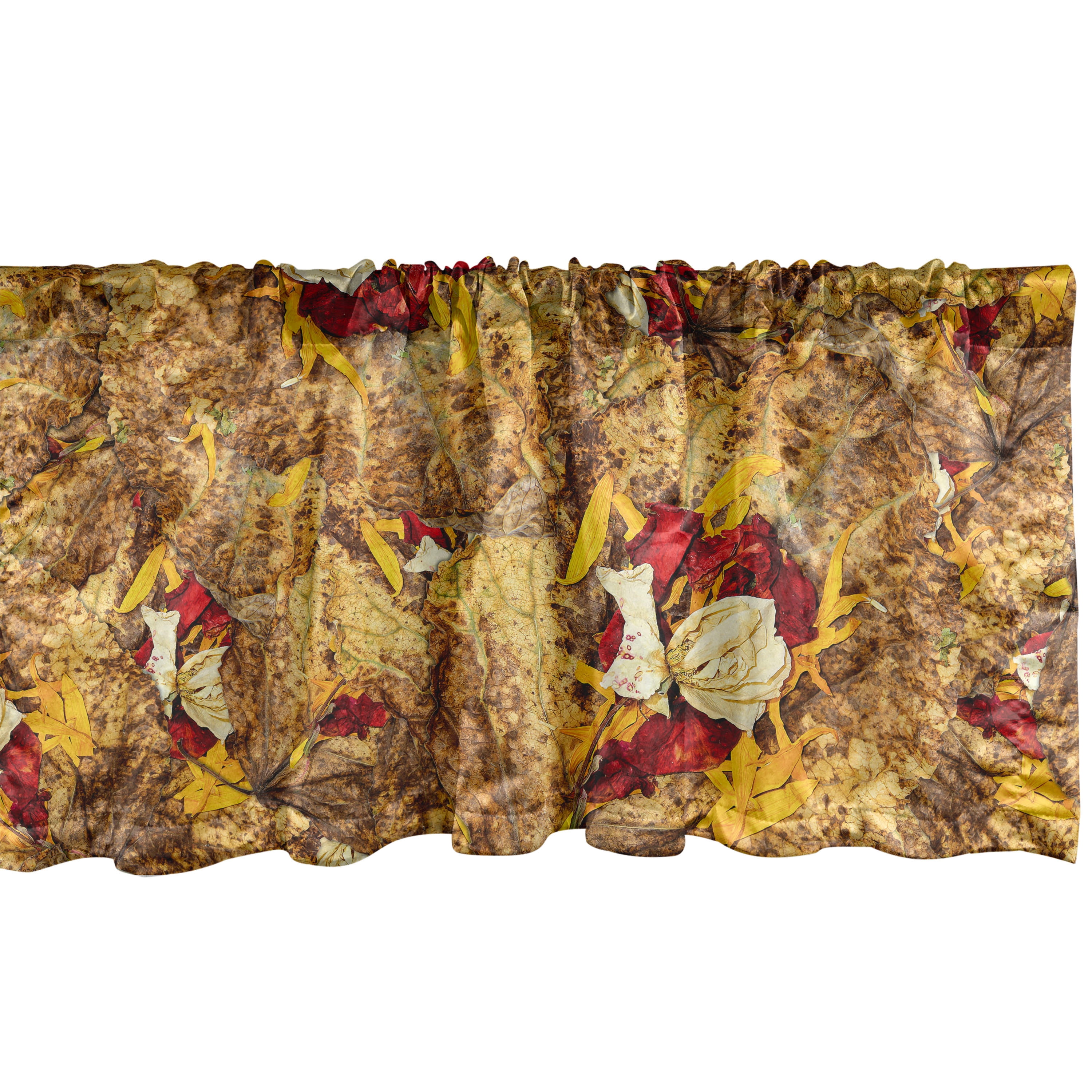 Autumn Window Valance, Fall Themed Leafy Artwork with Blooming Roses ...
