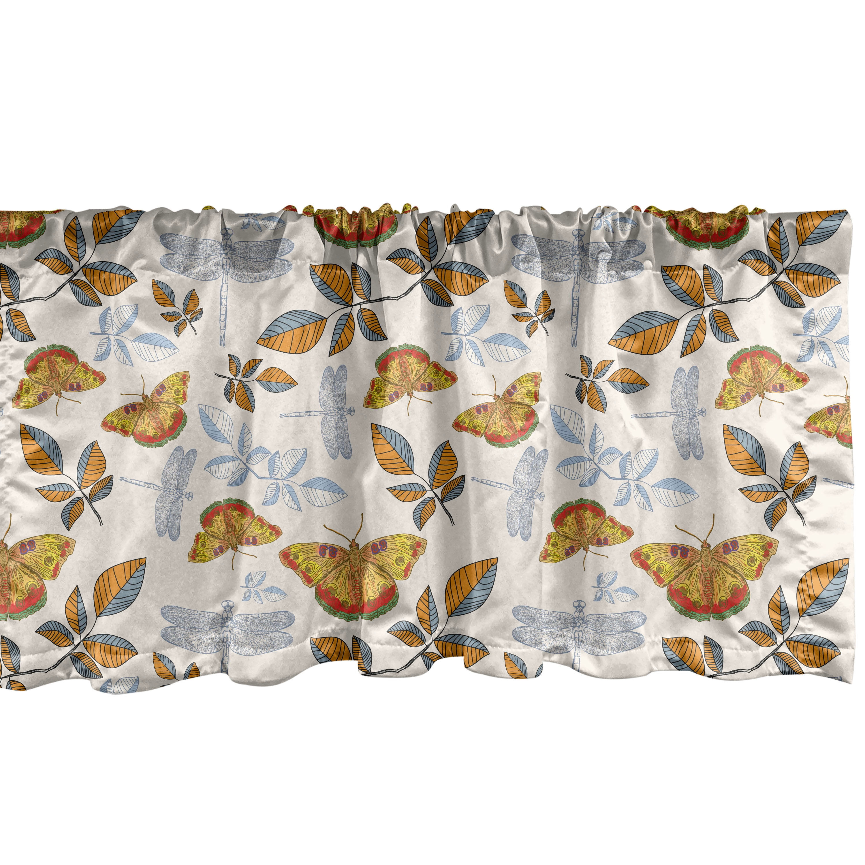 Autumn Window Valance Pack of 2, Butterfly Leaves Dragon Fly Flora ...