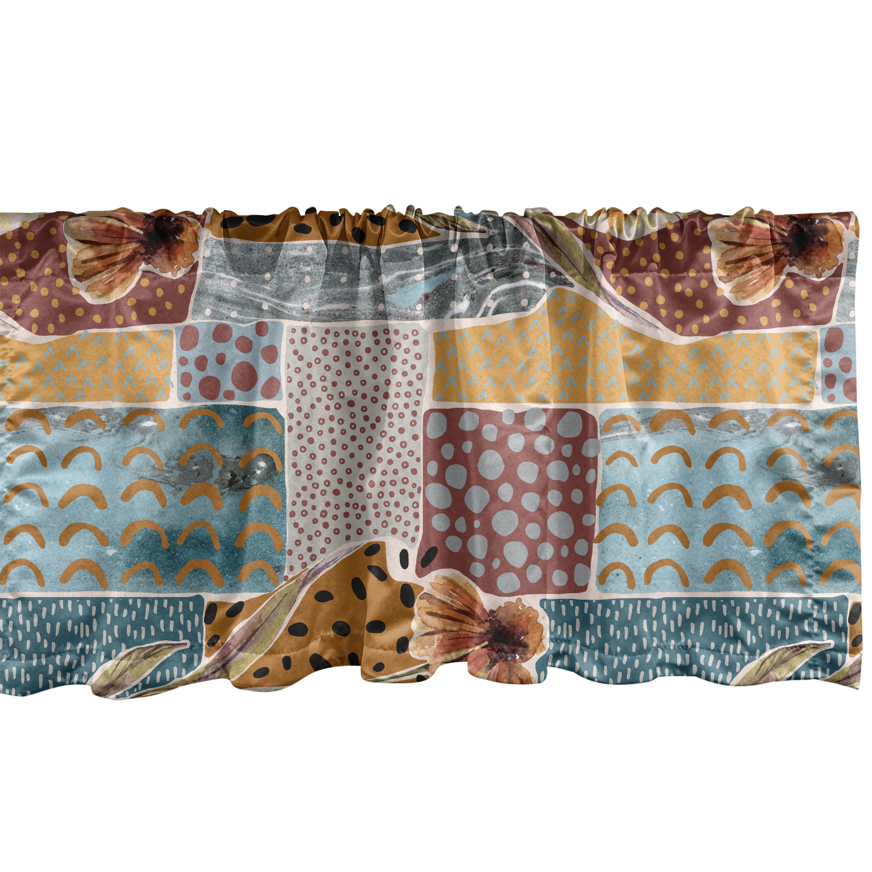 Autumn Window Valance, Repetitive Dahlia Flowers Pattern Hand-Drawn ...