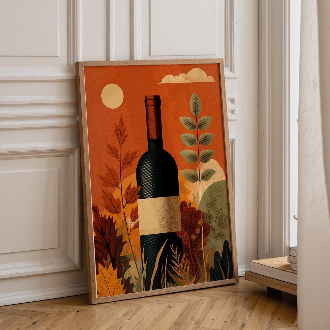 Autumn Wine Bottle Rustic Fall Floral Kitchen Wall Art Fall Art ...