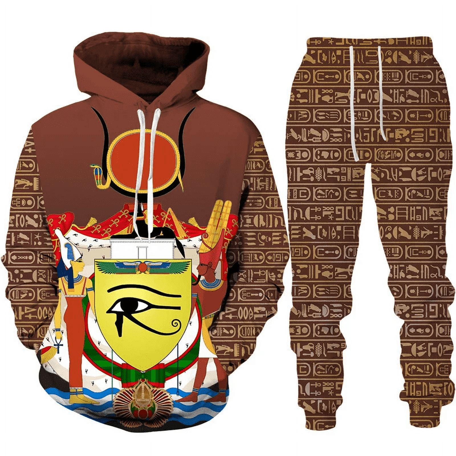 Autumn Winter 3D Printed Hoodies Suit Ancient Horus Egyptian Style Man Pants 2pcs Set Oversized ...