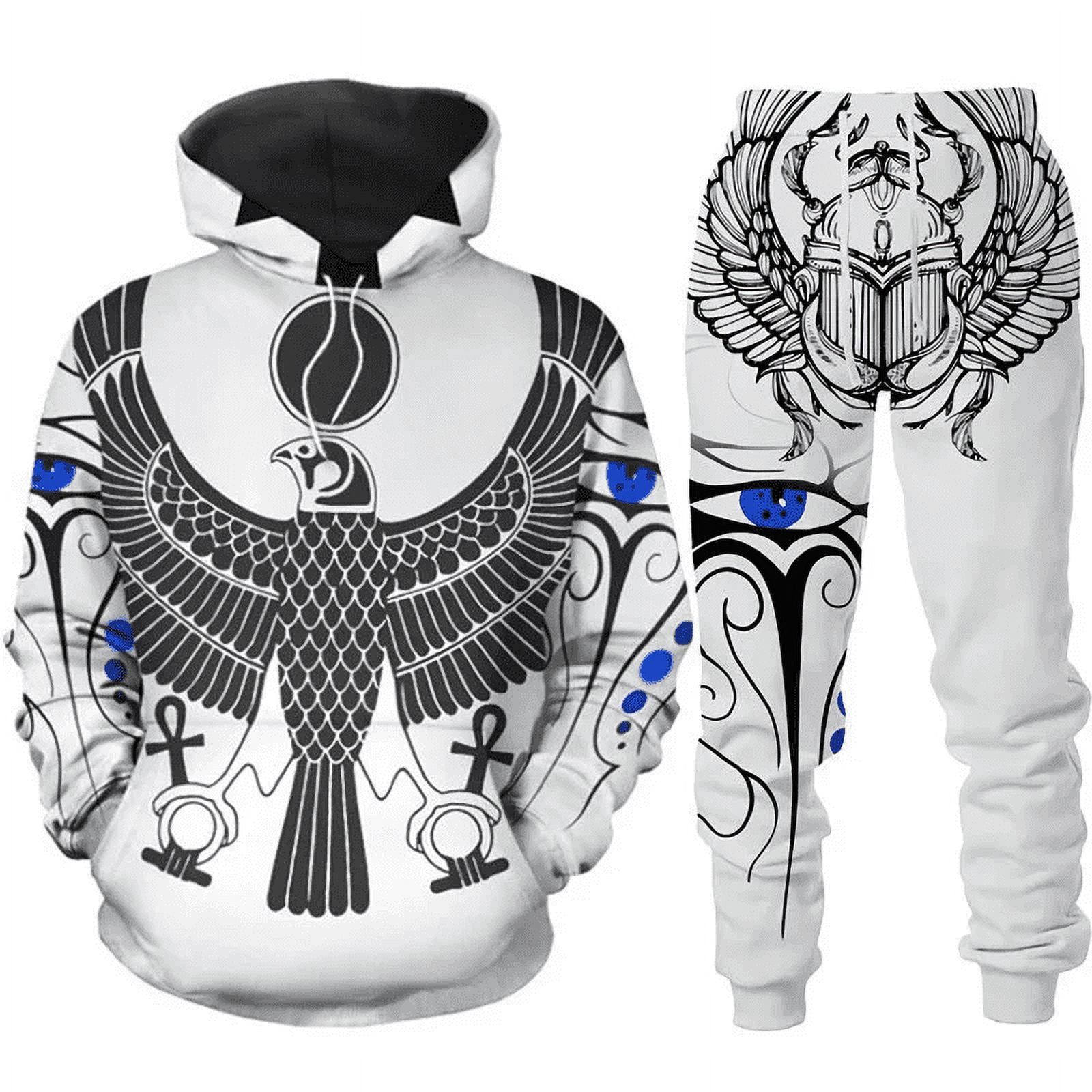 Autumn Winter 3D Printed Hoodies Suit Ancient Horus Egyptian Style Man Pants 2pcs Set Oversized ...