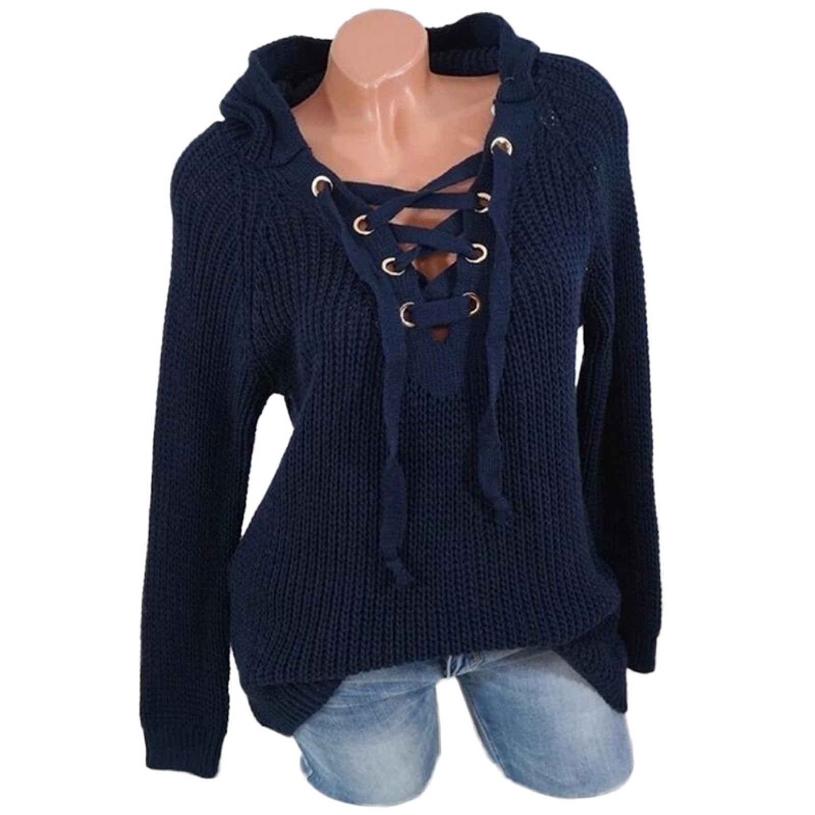 Autumn And Winter Fashion Style Plus Size Ladies Blouse Lace-Up Sweater ...