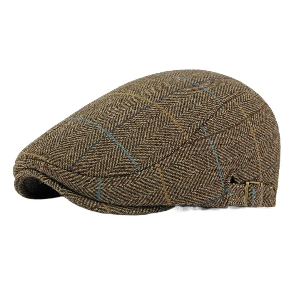 Autumn Winter Fleece-Lined Warm Hat Men Woolen Beret British Retro ...