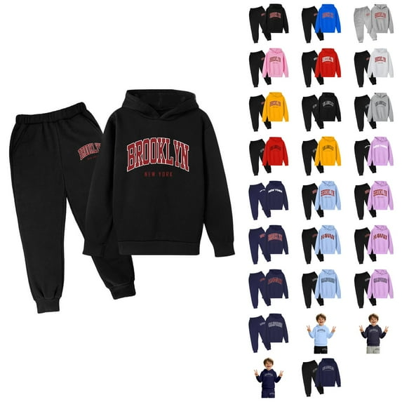 Autumn Winter Girls' 2-Piece Hoodie Pullover & Sweatpants Set – Long ...