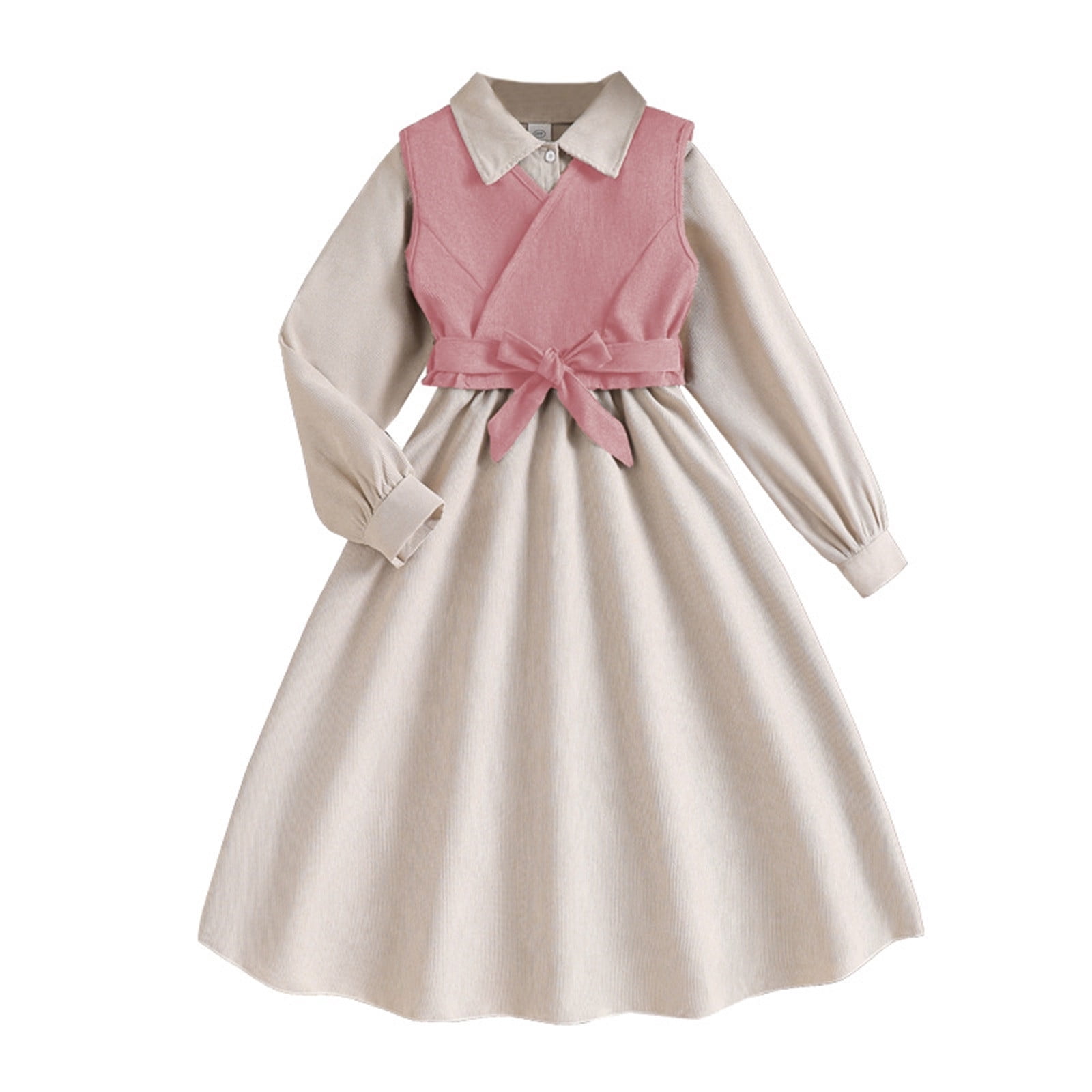 Autumn Winter Girls Corduroy Dress Layered with Detachable Vest and ...