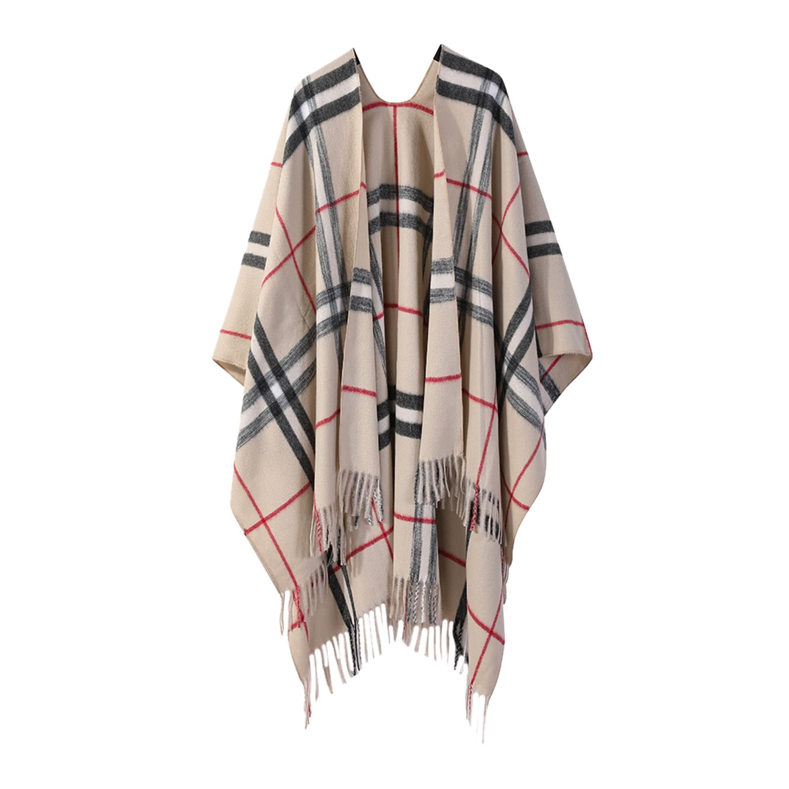 Autumn Winter Imitation Plaid Cloak With Warm Shawl Tassels On The ...