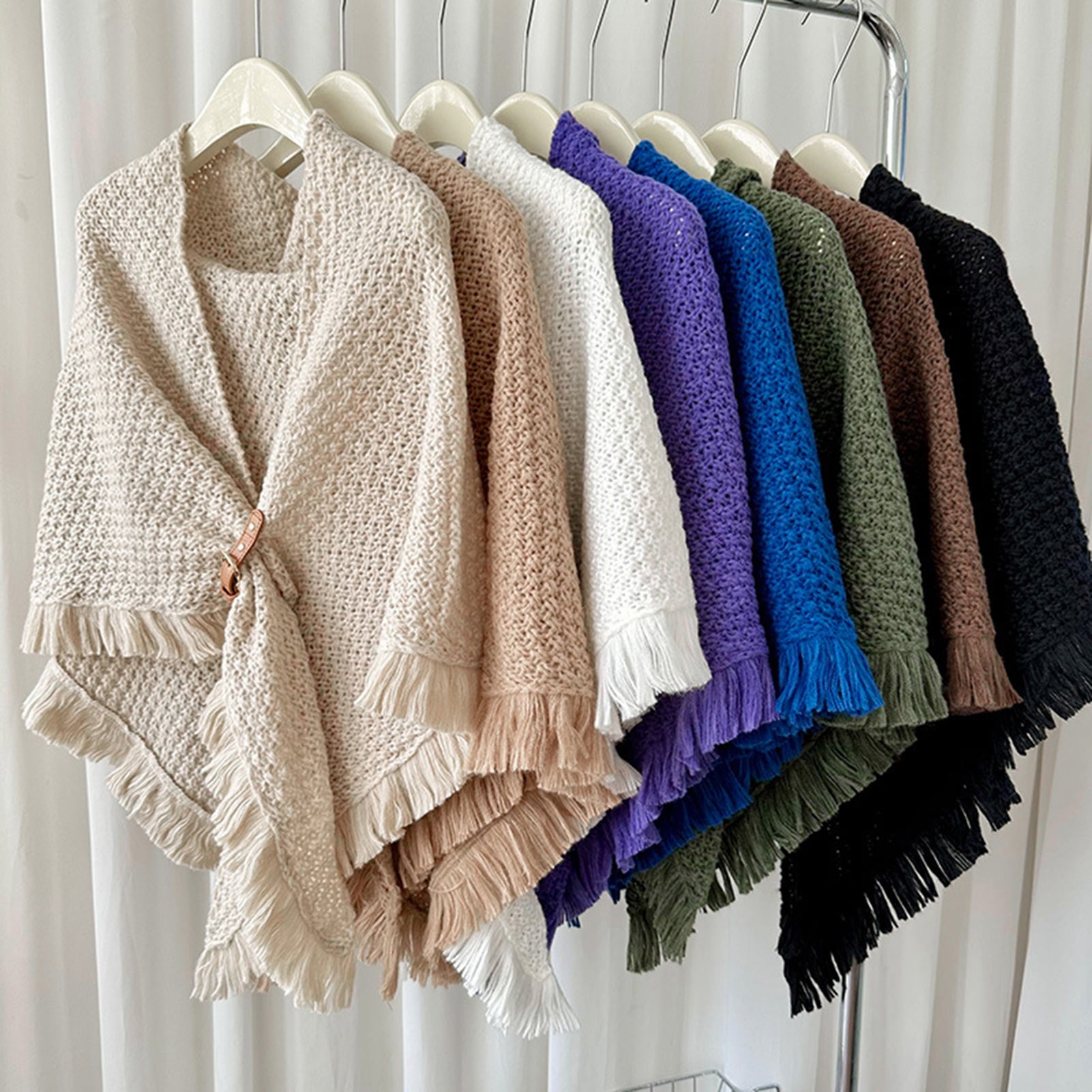 Autumn Winter Knitting Shawl with Tassel Decoration Solid Color ...