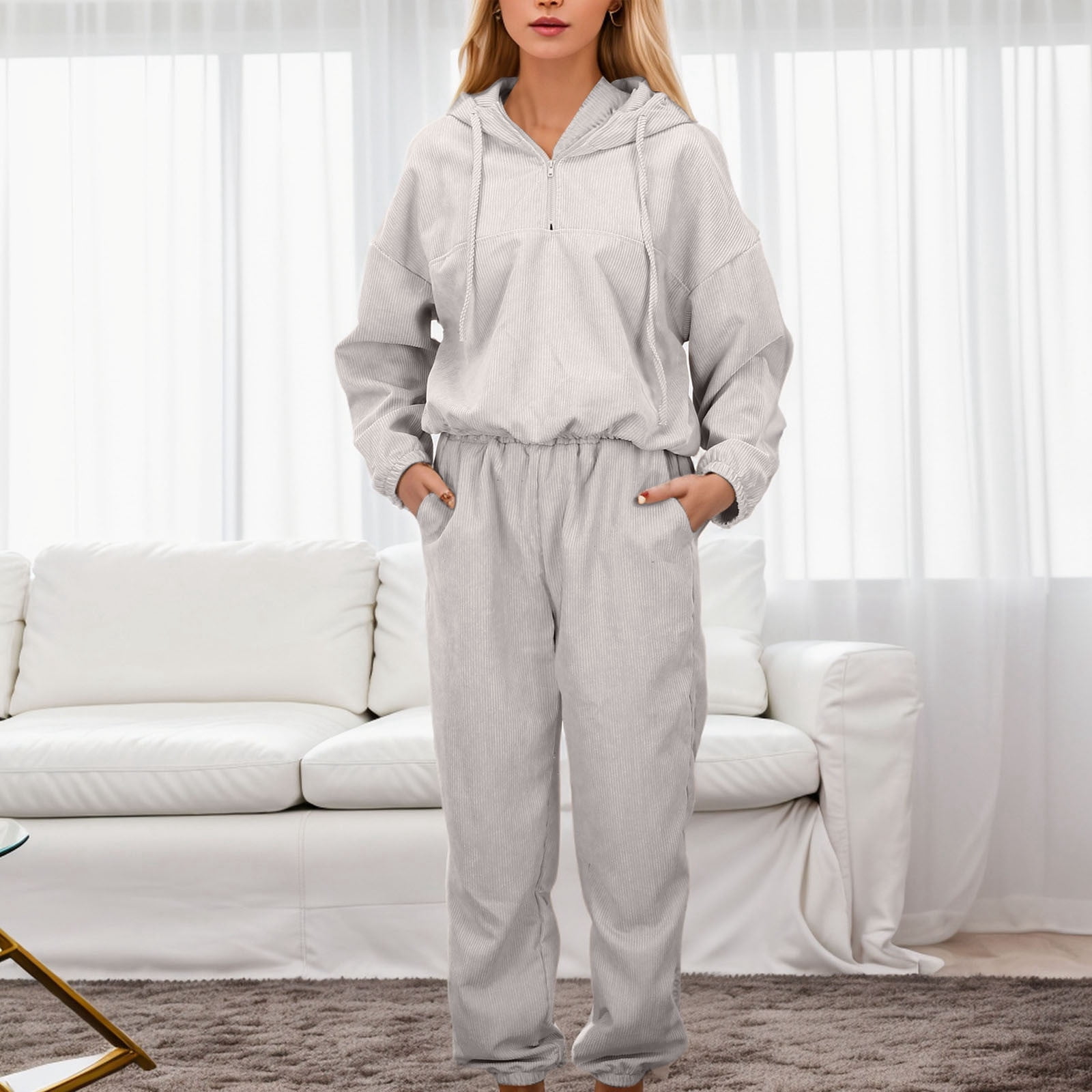 Autumn And Winter Long Sleeve Zipper Pant Suit For Women Two Piece ...