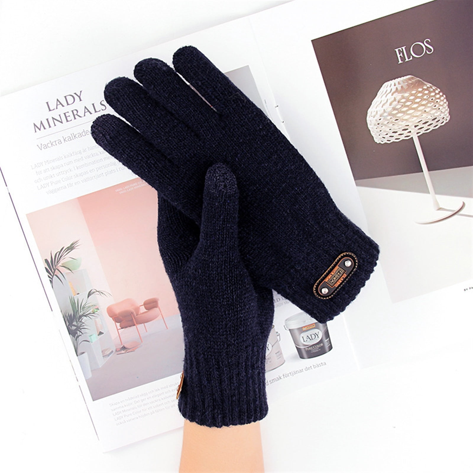 Autumn Winter Men Knitted Gloves Touch Screen Wool Solid Color Gloves ...