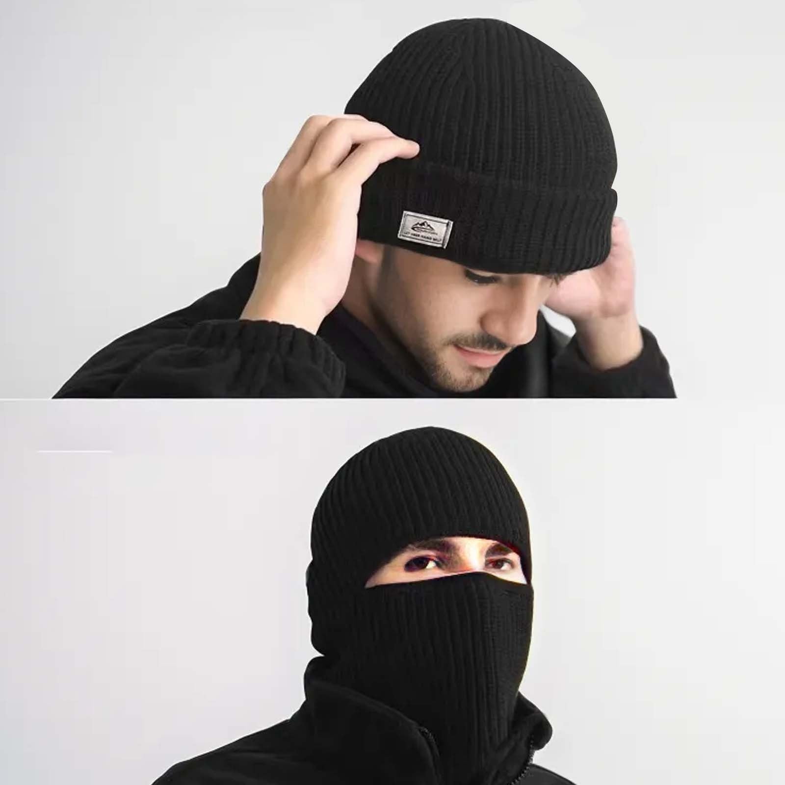 Autumn And Winter Men's Black Knitted Pullover Cold Hat With Thick Warm ...