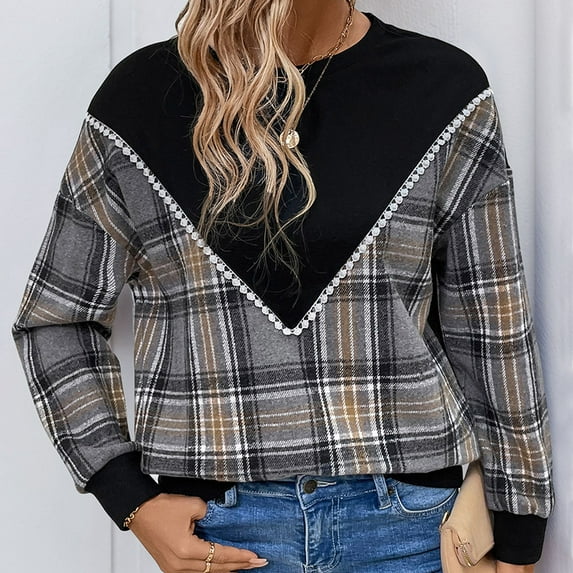 Autumn/Winter New Casual Style Pullover Sweatshirt with Plaid Color ...