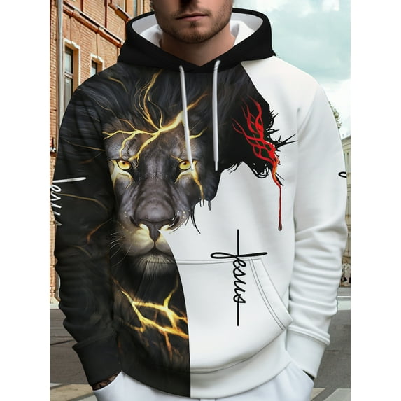 Autumn Winter New Men's Hooded Sweatshirt 3D Digital Print Lightning ...