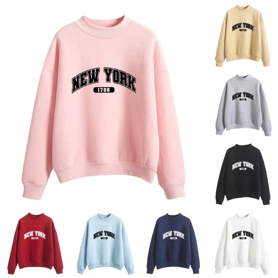 Autumn Winter O Neck Solid Color Printed Long Sleeve Pullover ...