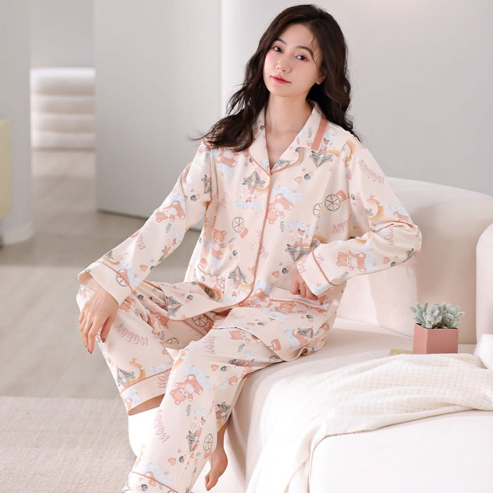 Autumn and Winter Pajamas Women‘s Pure Cotton Pull Rack Long-sleeved ...