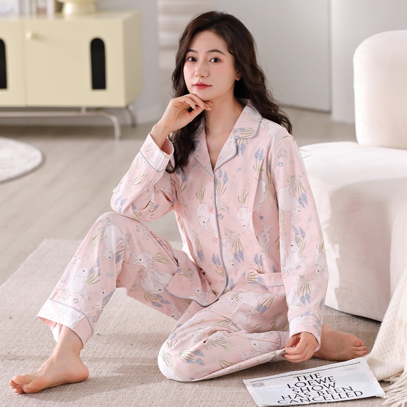 Autumn and Winter Pajamas Women‘s Pure Cotton Pull Rack Long-sleeved ...
