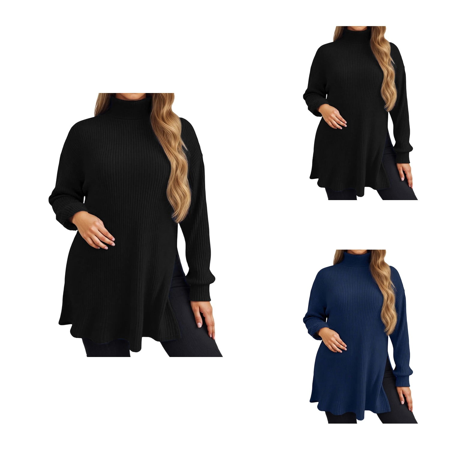 Autumn Winter Pullover Sweater With Asymmetric Hem And High Neck Design ...