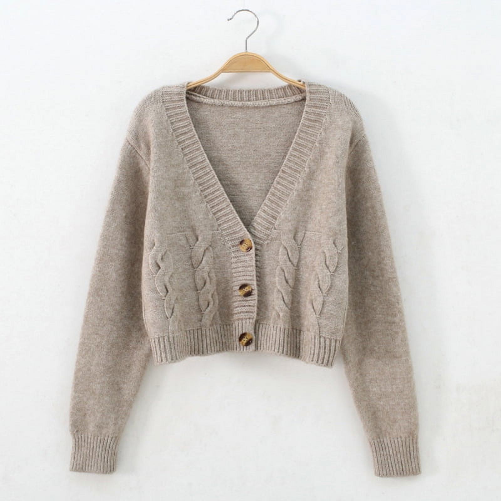 Autumn Winter Short Sweater Women Long Sleeve Crop Top Button Up Jacket ...