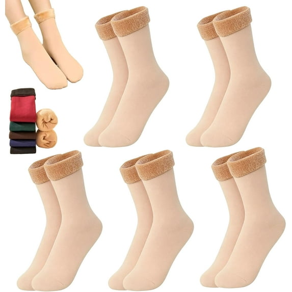 Autumn Winter Socks, 5 Pairs Women's Thickened Fleece Lined Cold-Proof ...