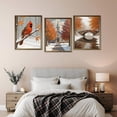 Autumn Winter Wall Art, Bridge Cardinal Church Landscape Poster Prints ...