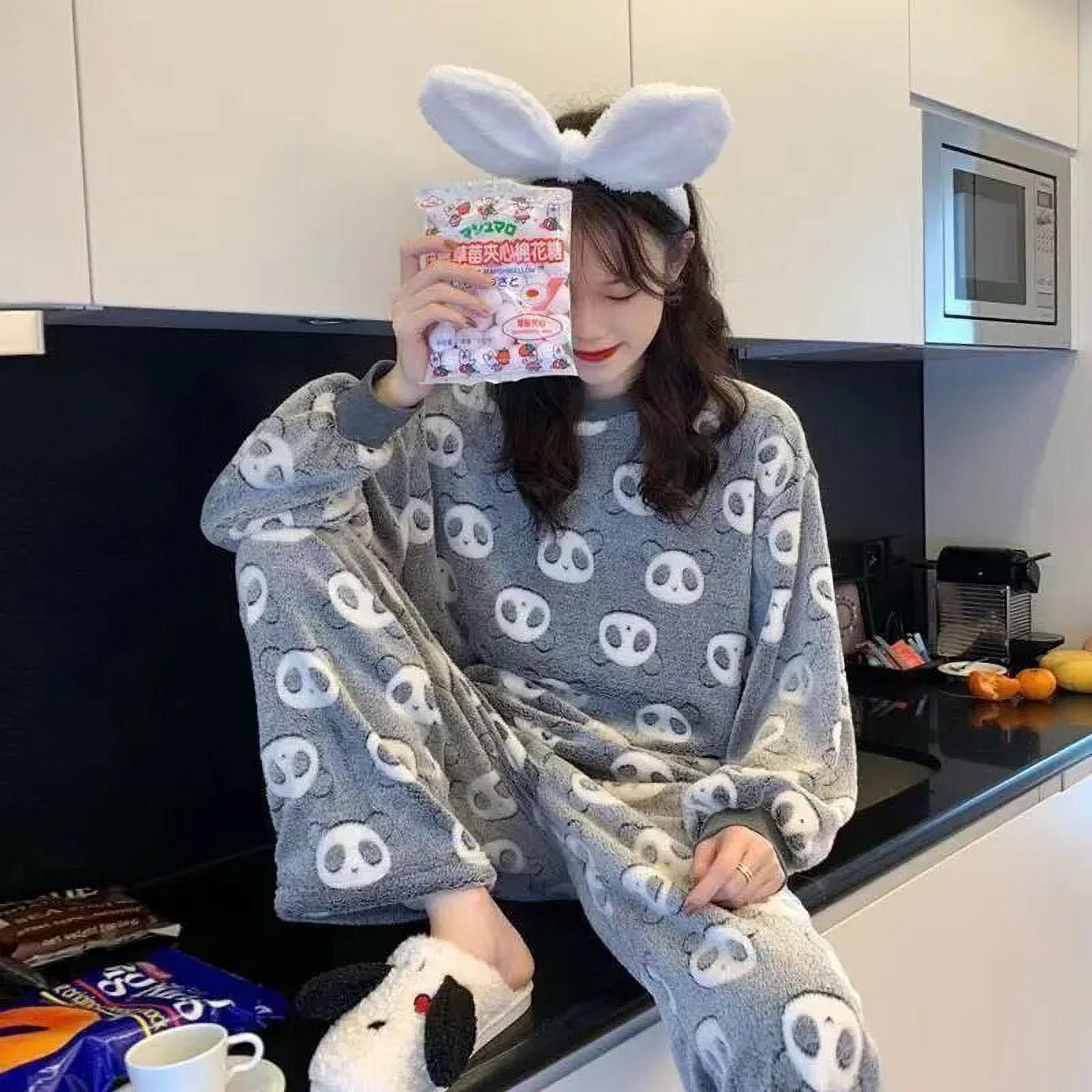 Autumn Winter Warm Flannel Women Pyjamas Sets Thick Coral Velvet Long