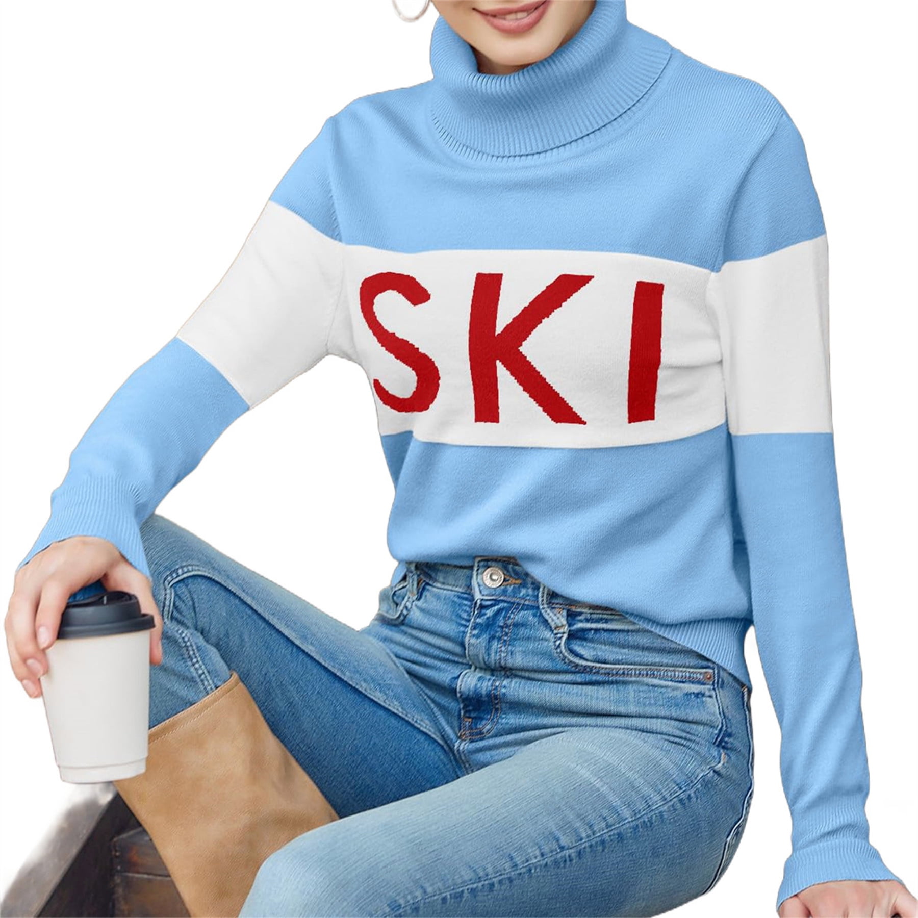 Autumn Winter Women Turtleneck Slim Fit Ski Sweaters Knit Pullover ...