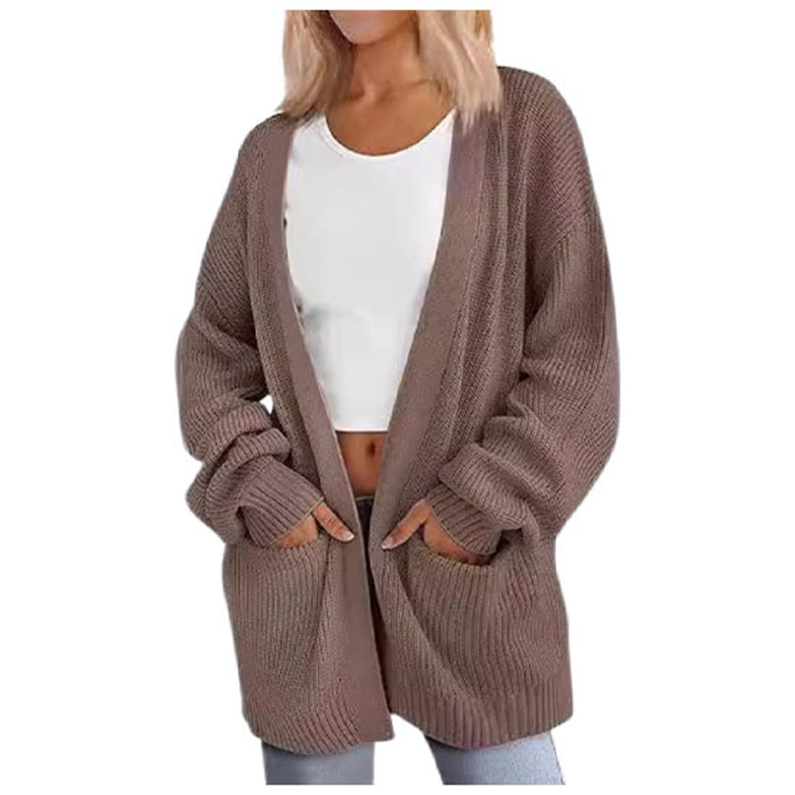 Autumn Winter Women's Loose Long Knit Cardigan With Pockets Cozy ...