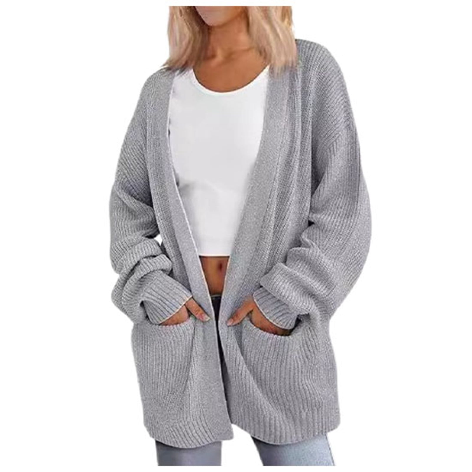 Autumn Winter Women's Loose Long Knit Cardigan With Pockets Cozy ...