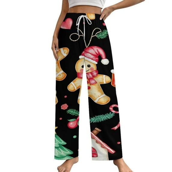 Autumn Winter Women's Pajama Pants Christmas Gingerbread Pattern(3) Loose Pajama Pants for Home ...
