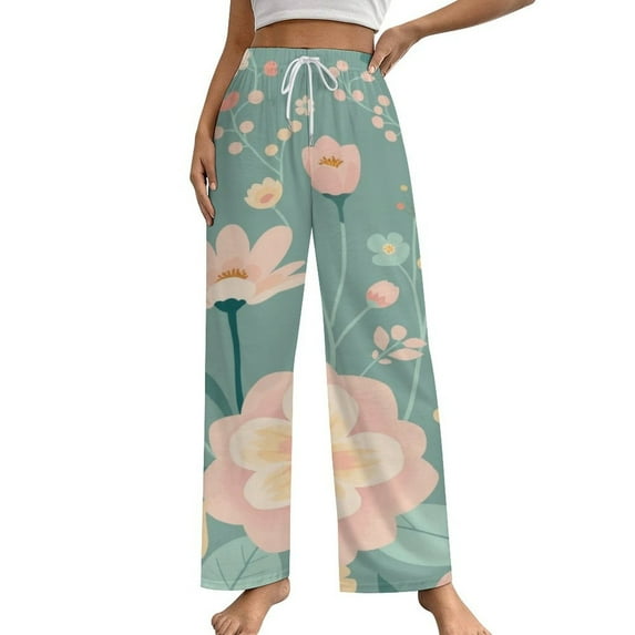 Autumn Winter Women's Pajama Pants Floral Pattern Soft Color Palette ...