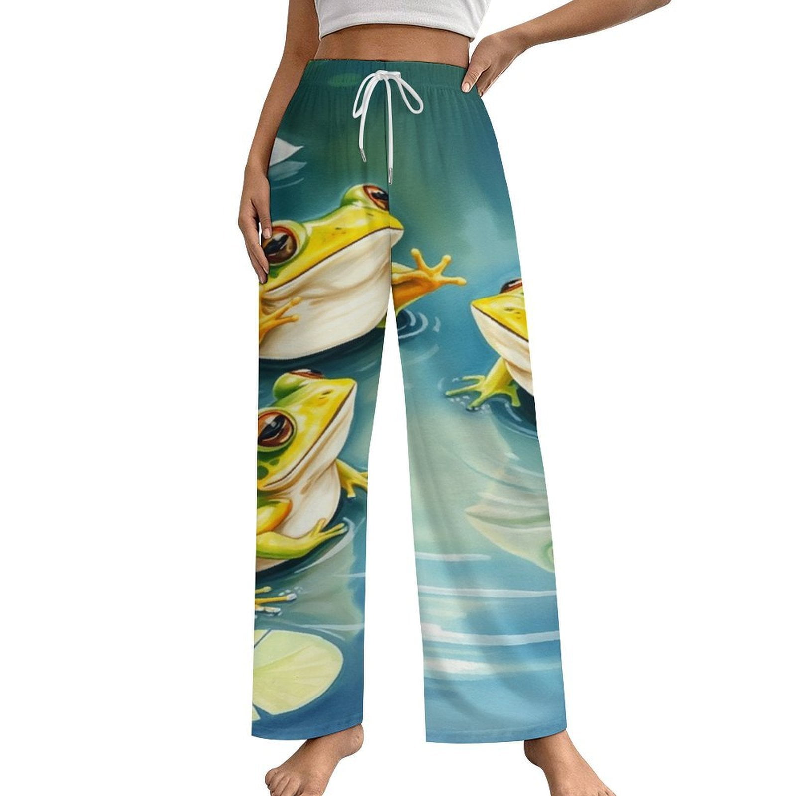 Autumn Winter Women's Pajama Pants Frogs in Pond(6) Loose Pajama Pants ...