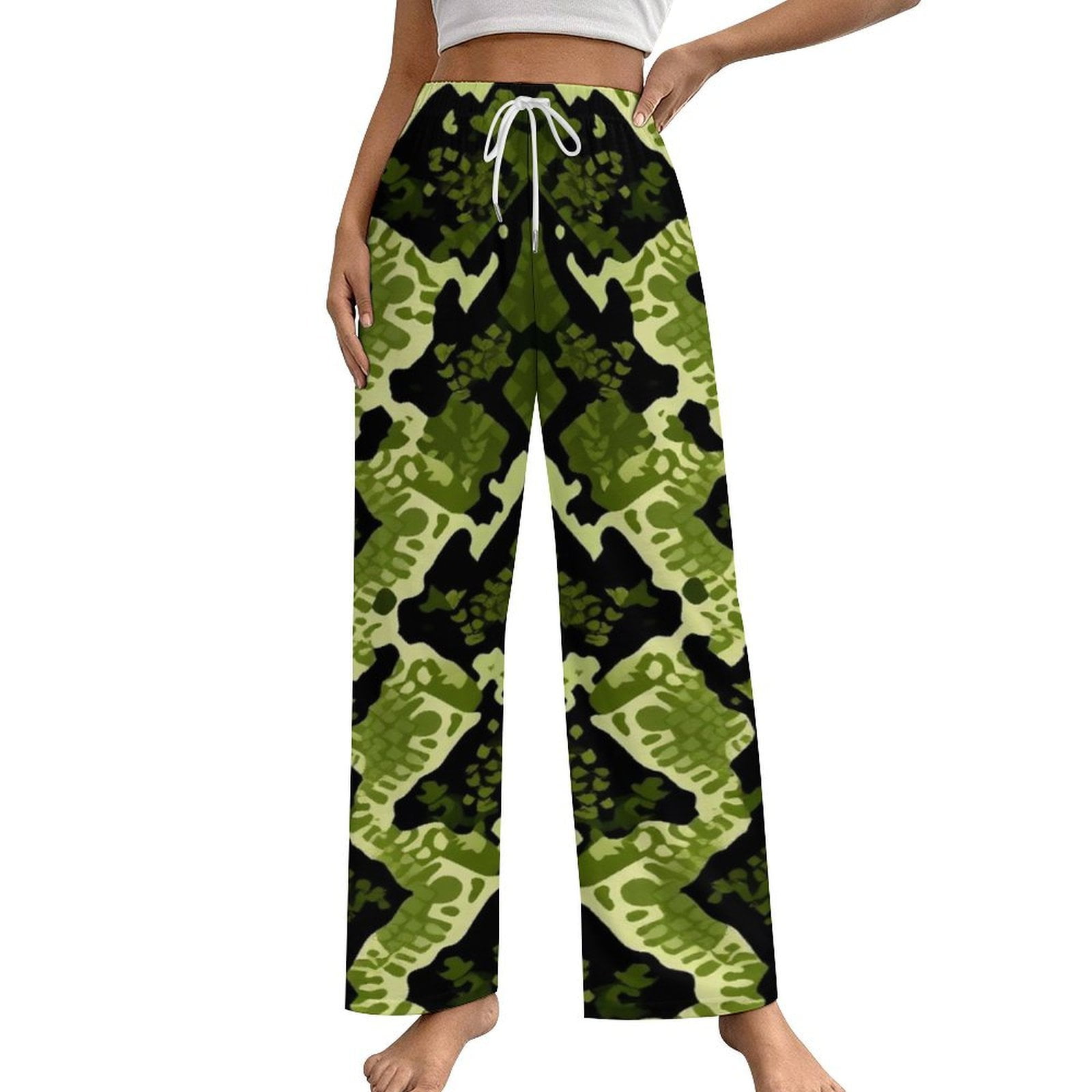 Autumn Winter Women's Pajama Pants Green Snake Skin Pattern(2) Loose ...