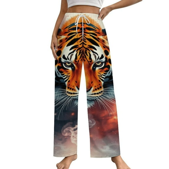 Autumn Winter Women's Pajama Pants Majestic Tiger Cosmic Nebula Background Art Loose Pajama ...