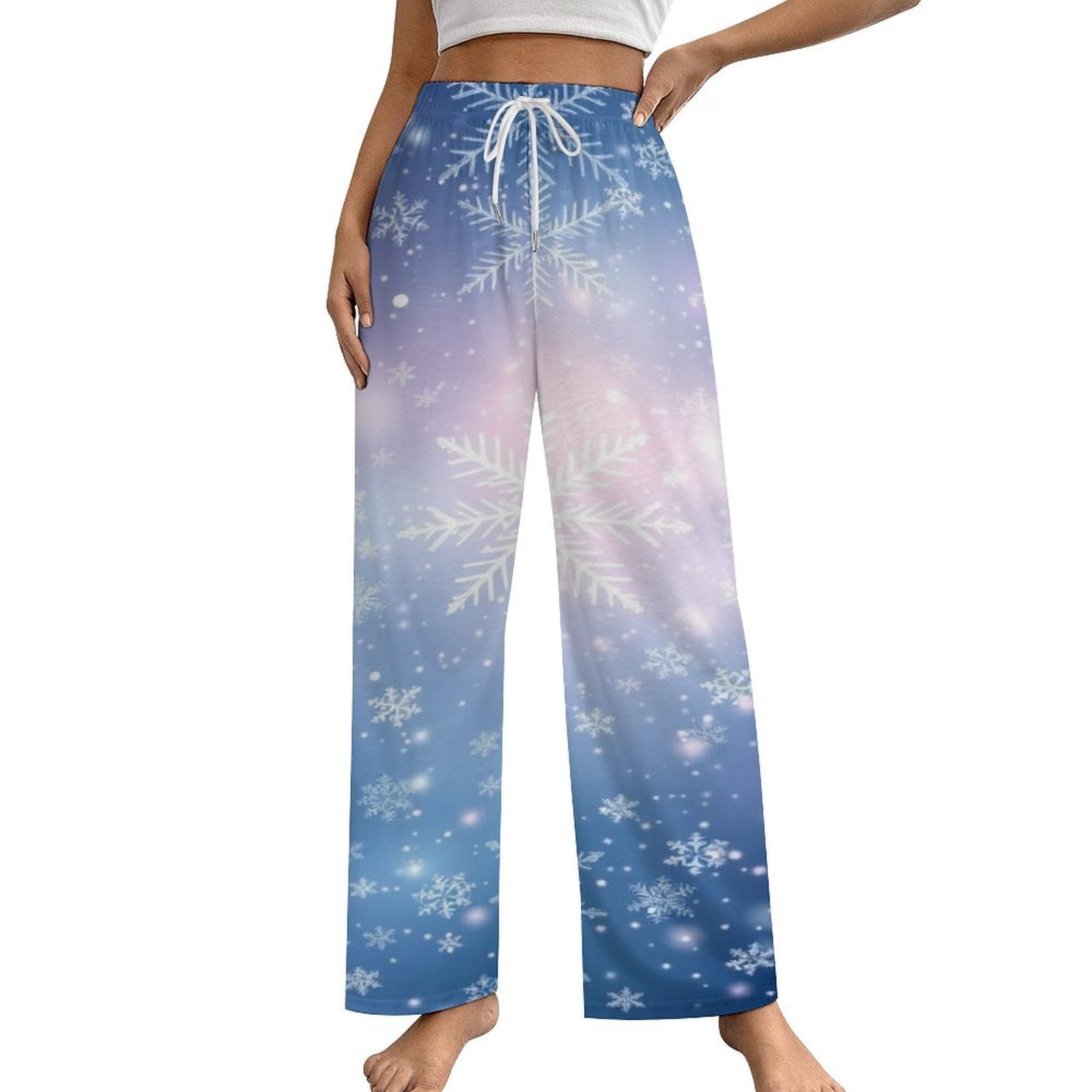 Autumn Winter Women's Pajama Pants Snowflakes Falling Winter Loose ...