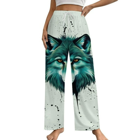 Autumn Winter Women's Pajama Pants Teal Wolf Pattern Loose Pajama Pants for Home Use Casual And ...