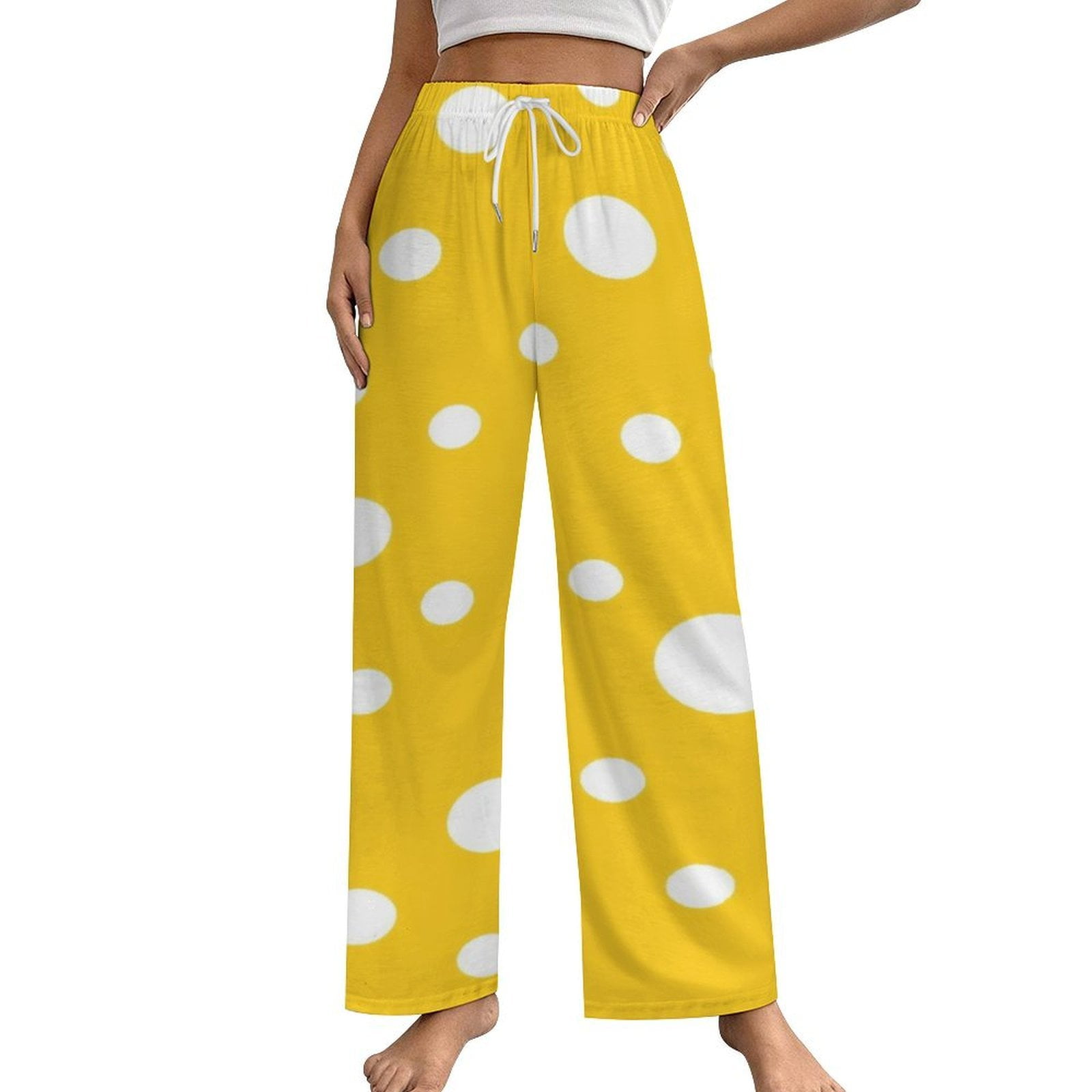Autumn Winter Women's Pajama Pants Yellow White Polka Dots(2) Loose ...