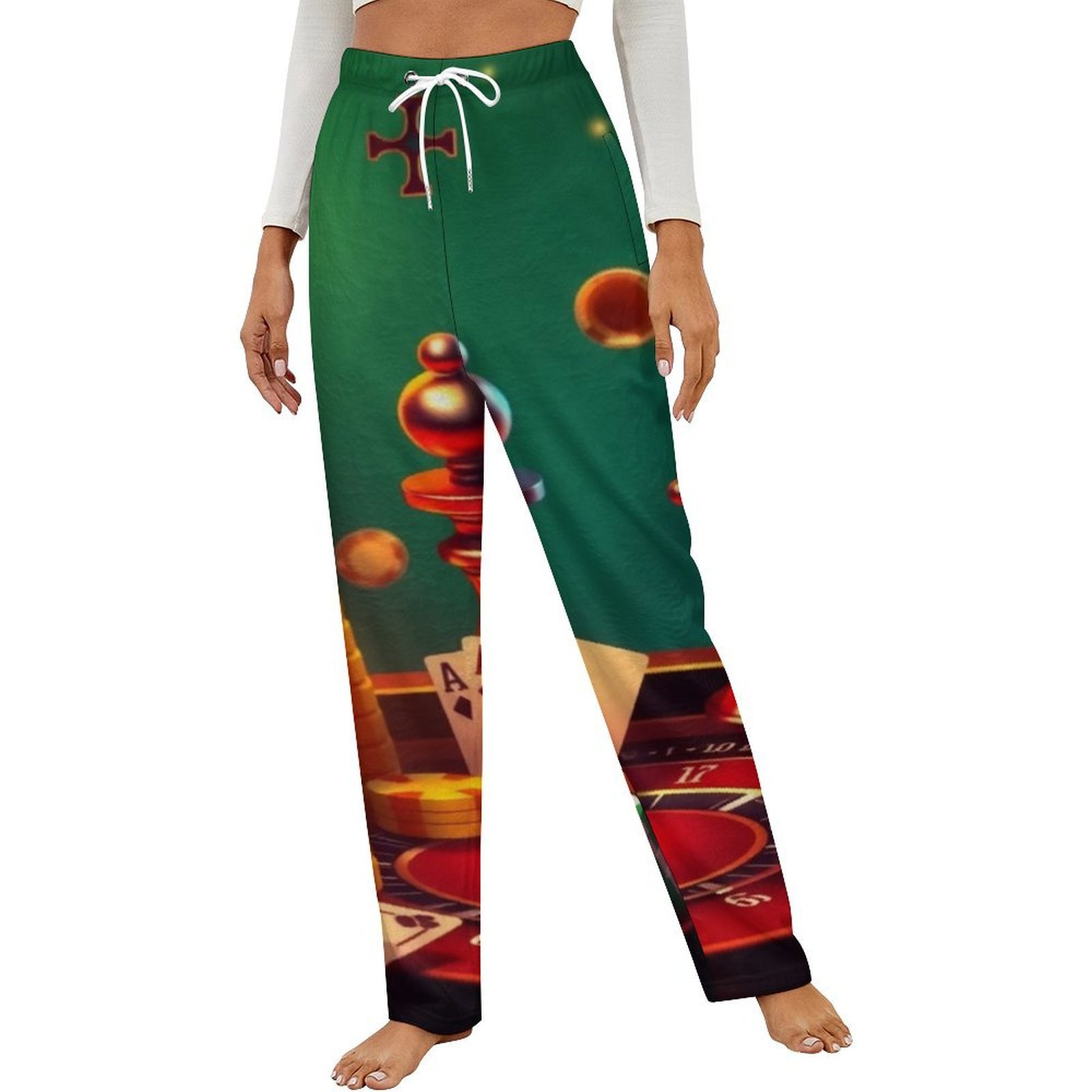 Autumn/Winter Women's Sleeping Pants Casino Gambler Poker Pattern Home ...