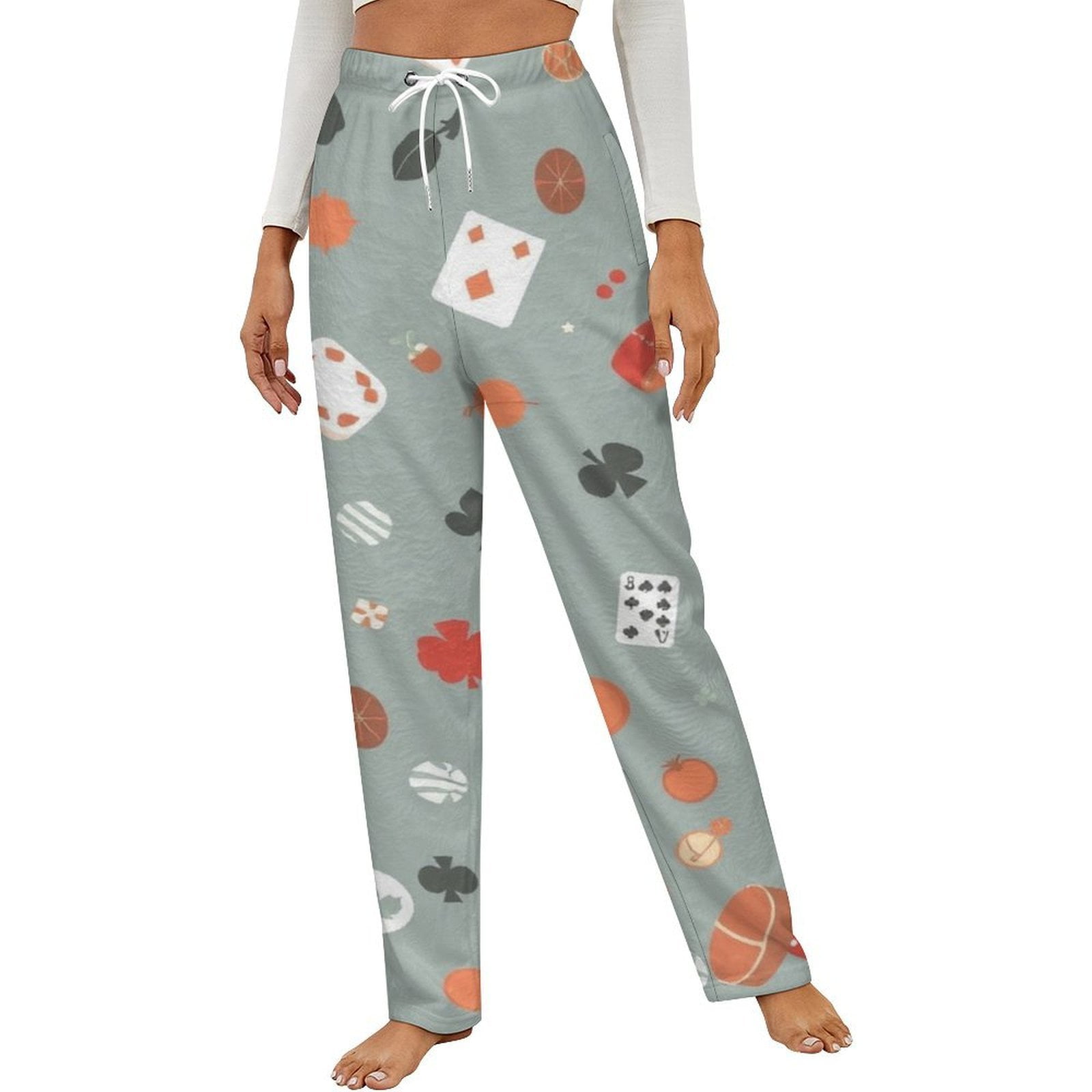 Autumn/Winter Women's Sleeping Pants Casino Gambler Poker Pattern Home ...