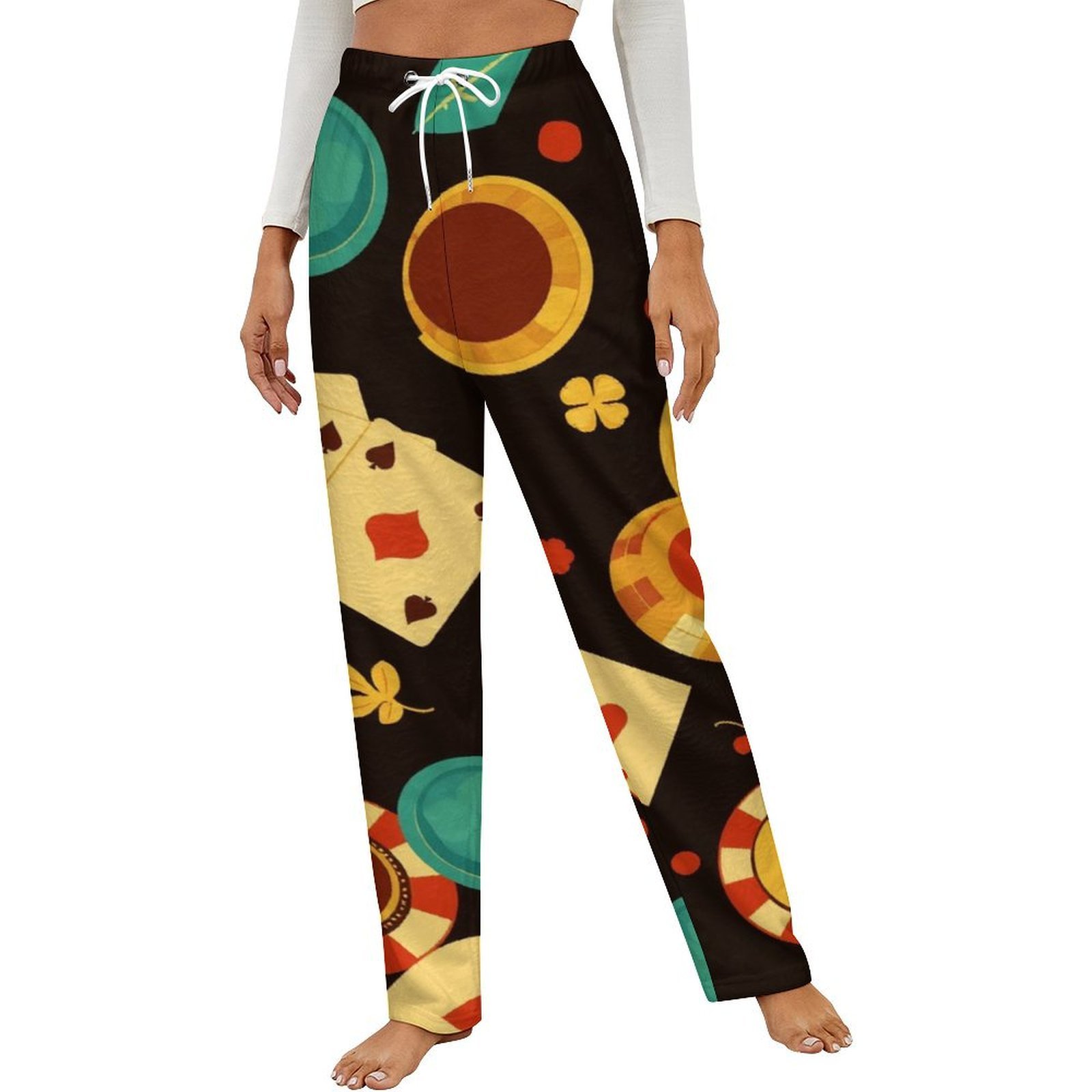 Autumn/Winter Women's Sleeping Pants Casino Gambler Poker Pattern Home ...