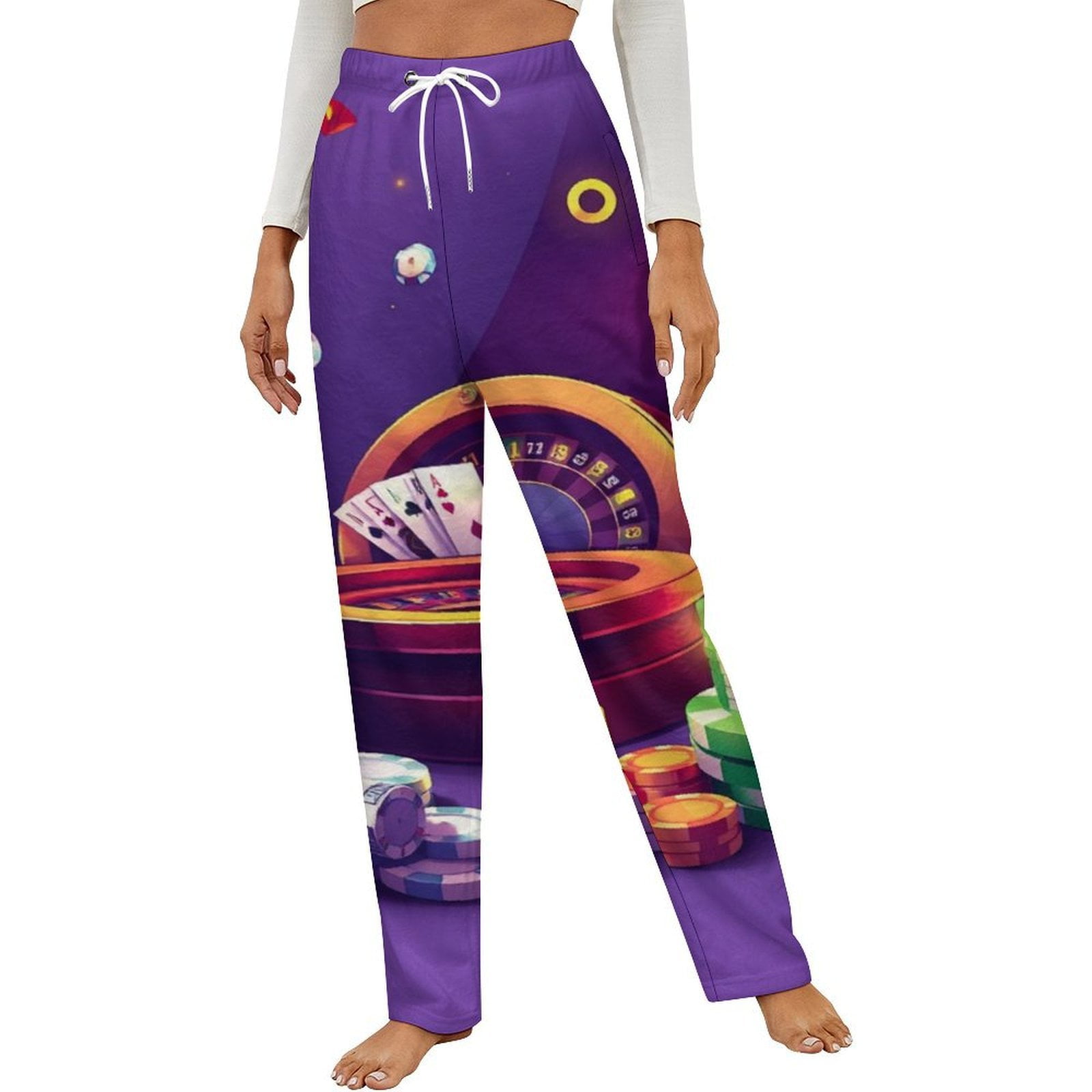 Autumn/Winter Women's Sleeping Pants Casino Gambler Poker Pattern Home ...