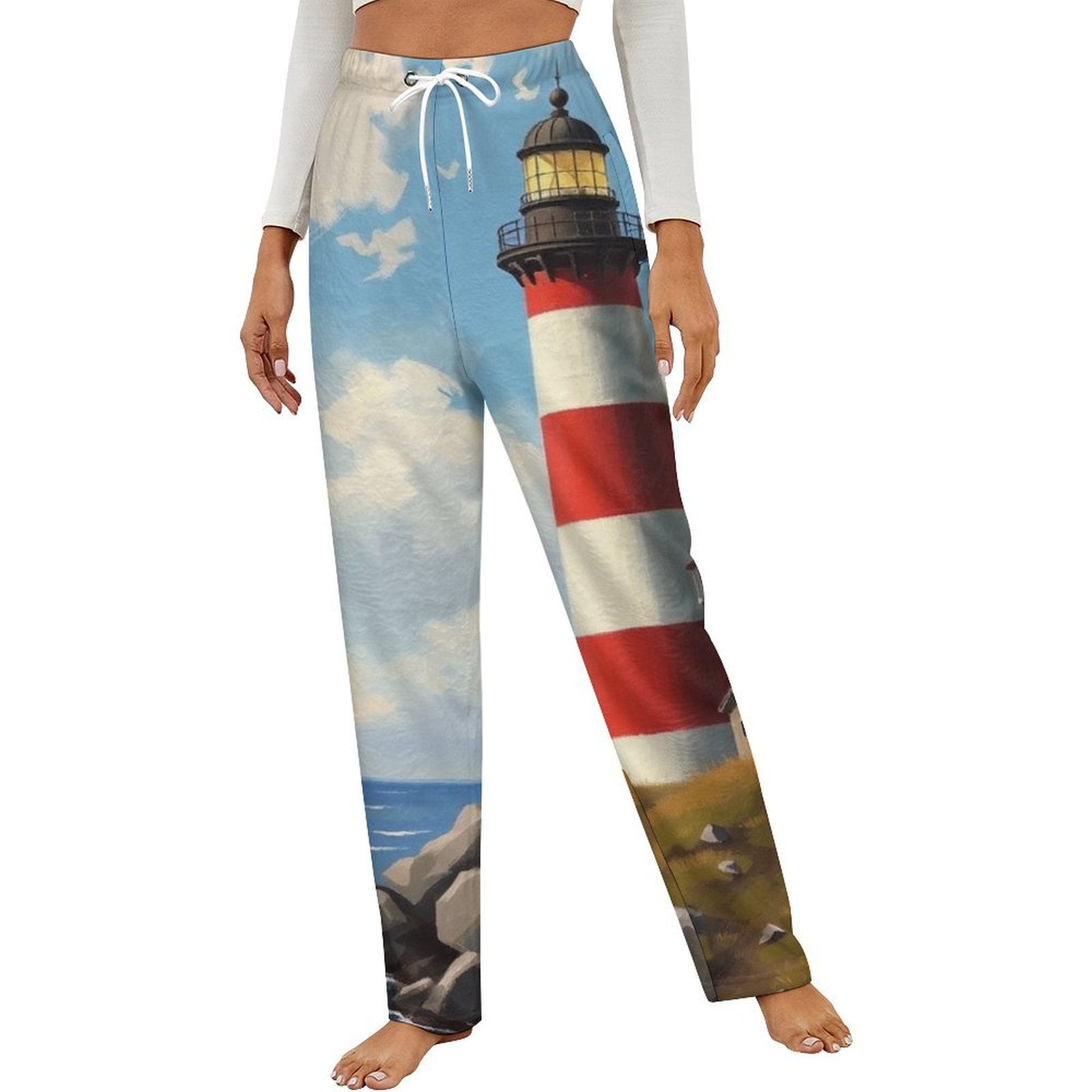 Autumn/Winter Women's Sleeping Pants Coastal Lighthouse Scene Home ...