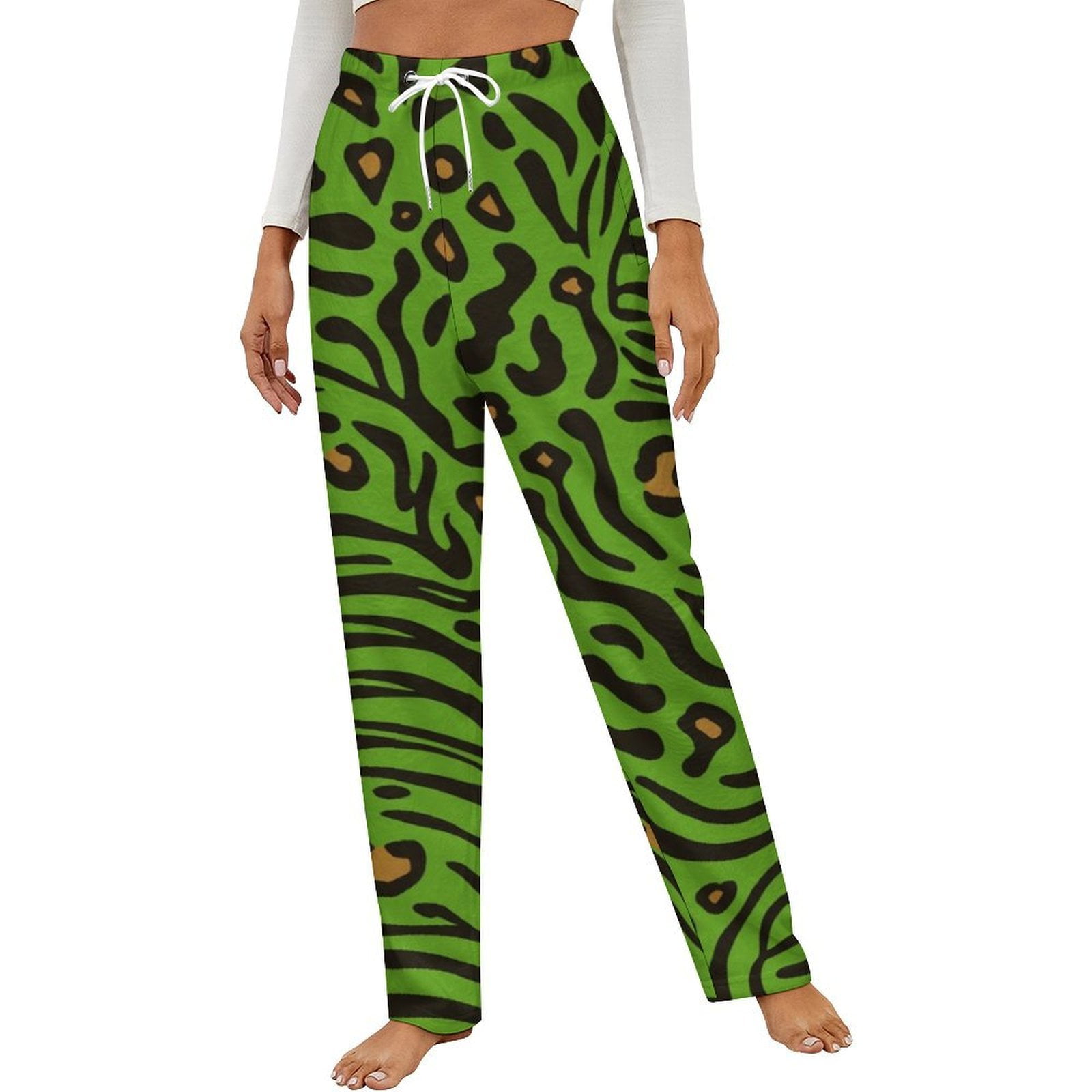 Autumn/Winter Women's Sleeping Pants Green Animal Print Home Pants Warm ...