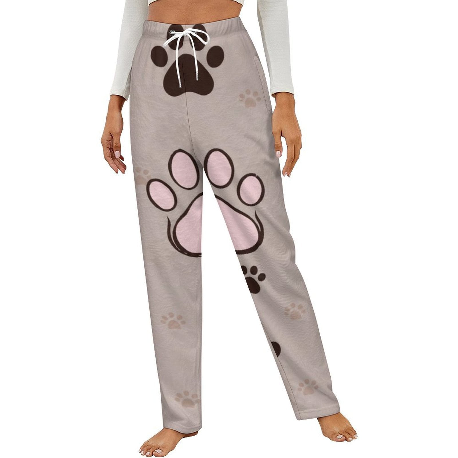 Autumn/Winter Women's Sleeping Pants Paw Print Pattern Background Home ...