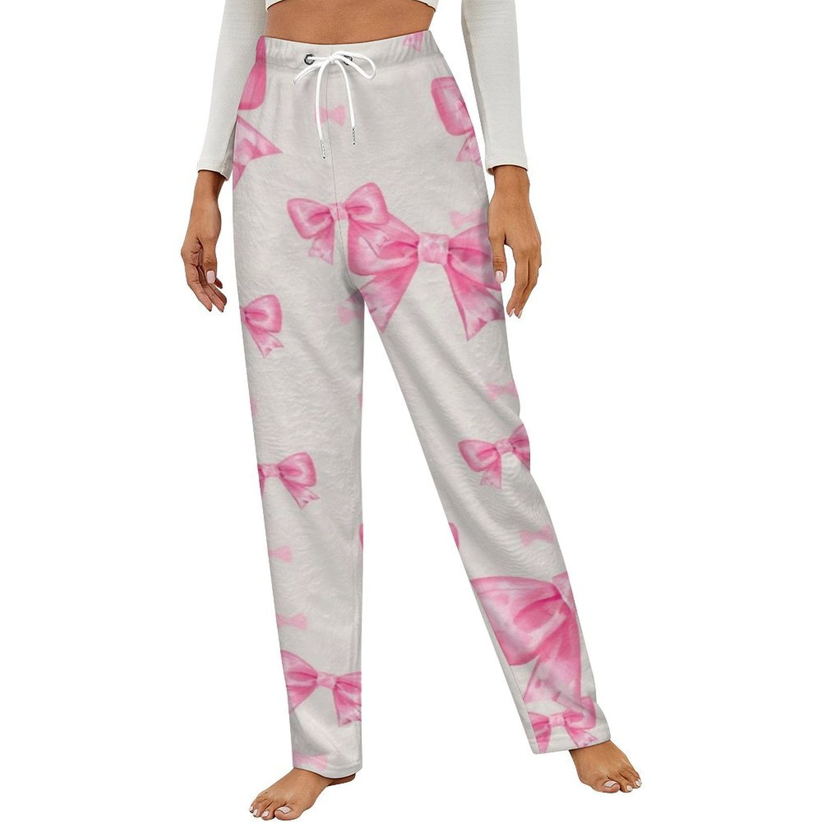 Autumn/Winter Women's Sleeping Pants Pink Bow Pattern Home Pants Warm ...