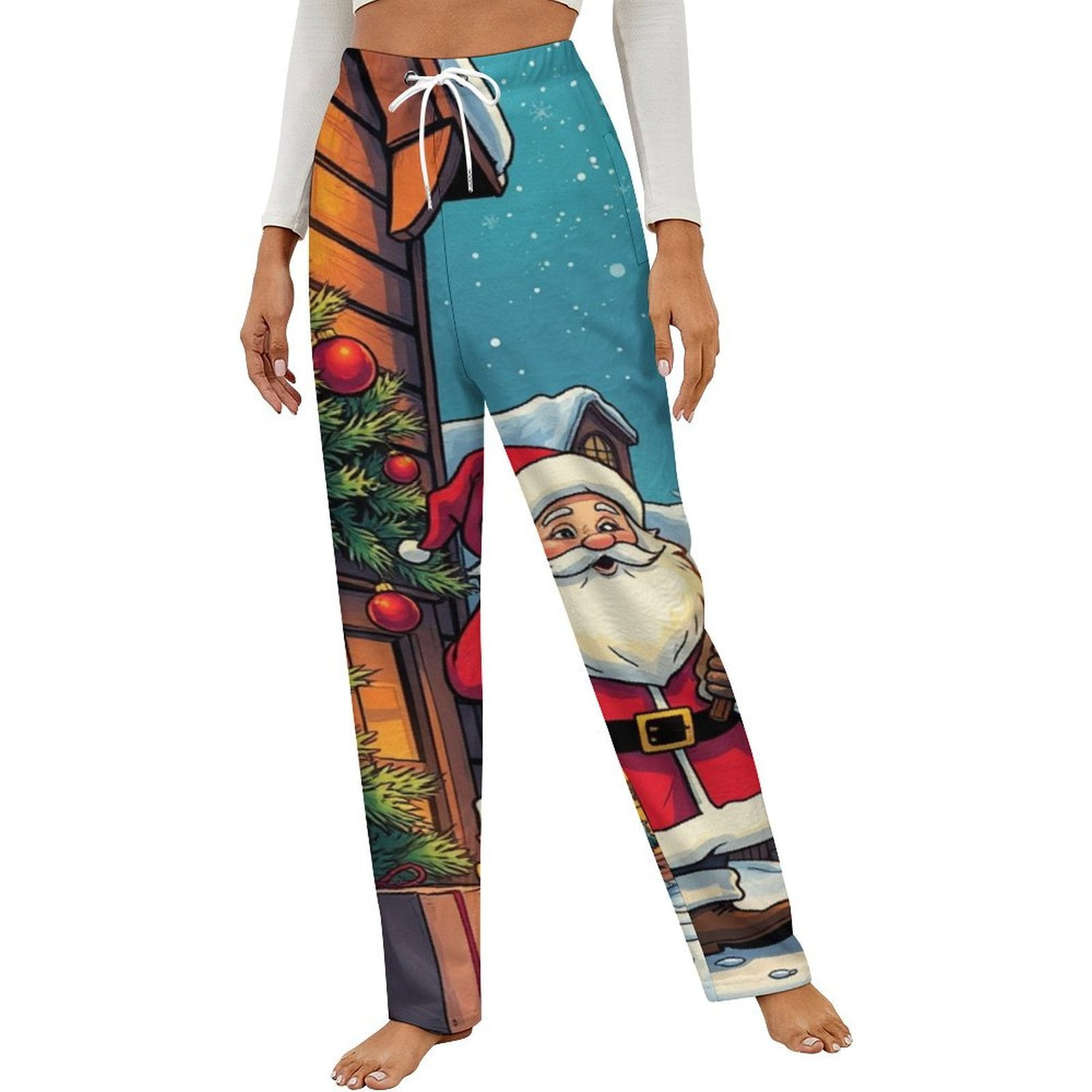 Autumn/Winter Women's Sleeping Pants Santa Christmas Eve Lantern Home ...