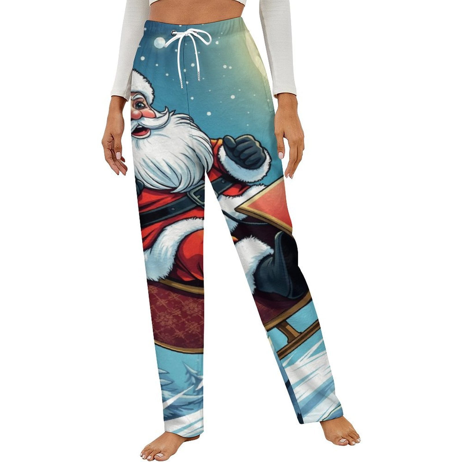 Autumn/Winter Women's Sleeping Pants Santa Sleigh Ride Home Pants Warm ...