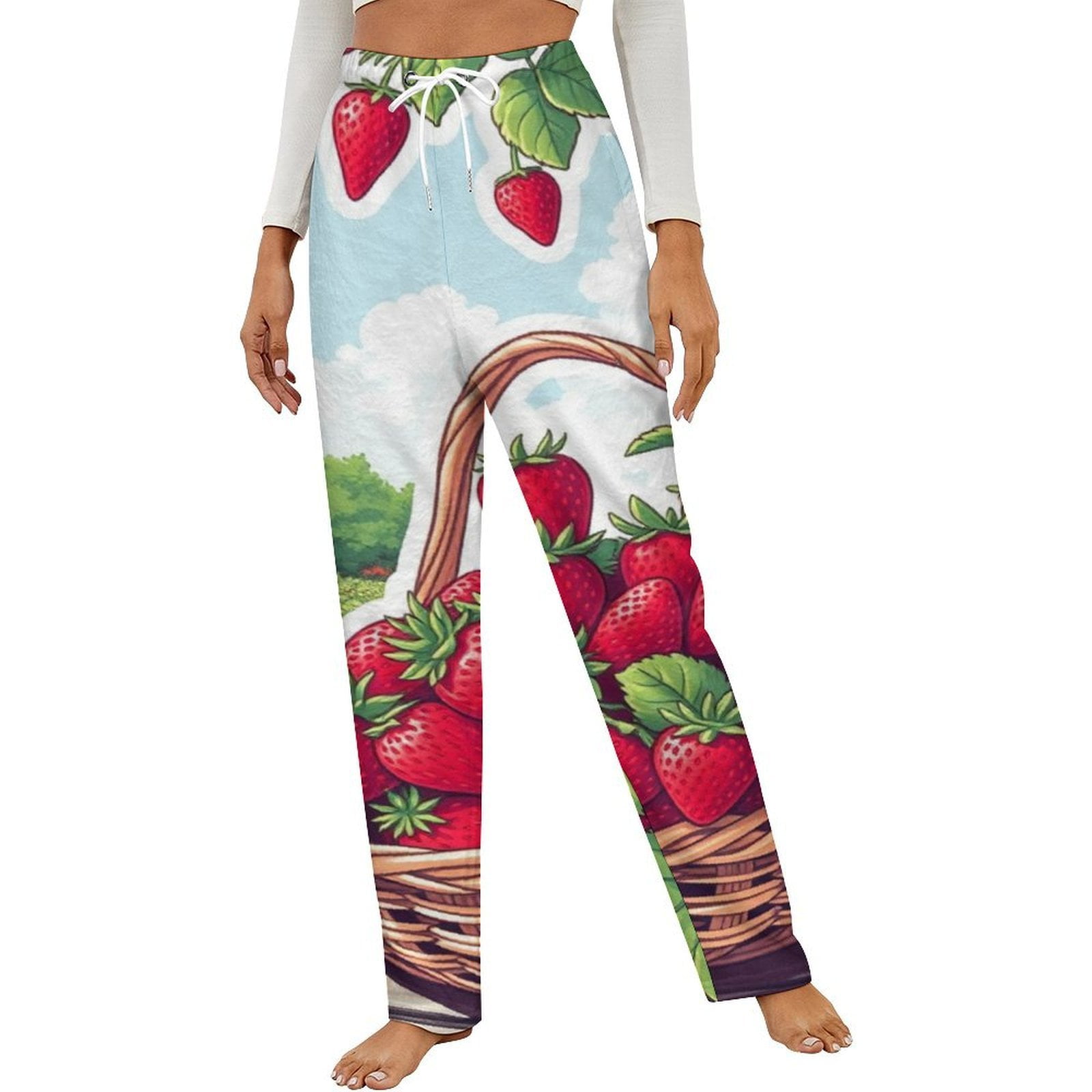 Autumn/Winter Women's Sleeping Pants Strawberries in Basket Farm Home ...