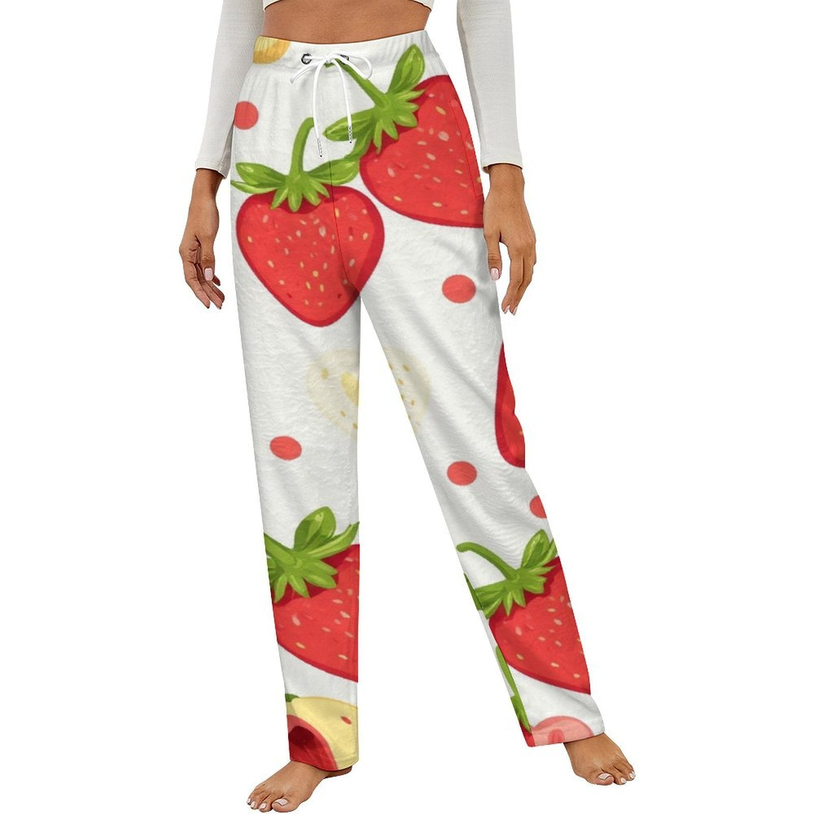 Autumn/Winter Women's Sleeping Pants Strawberry Seamless Pattern Home ...